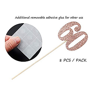 Sumerk 8 PCS 60th Birthday Centerpiece Sticks Rose Gold Glitter 60 Table Centerpieces Flower Toppers for Anniversary Birthday Party Decoration Supplies