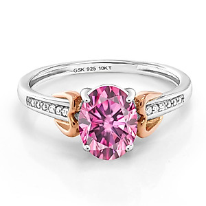 Gem Stone King 925 Sterling Silver and 10K Rose Gold Oval Pink Moissanite and White Diamond Women Ring (1.42 Cttw, Available In Size 5, 6, 7, 8, 9)