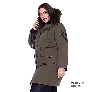 ALPINE NORTH Women’s Navy Vegan Down Long Parka Jacket (Plus Size) - Water Repellent, Windproof, Insulated Winter Coat with Faux Fur Hood,Olive, X3X-Large