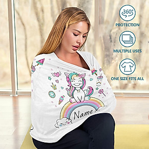 Custom Personalise Cute Unicorn Rainbow Baby Car Seat Covers Donut Ice Cream Carseat Canopy Soft Infant Stroller Cover Nursing Breastfeeding Covers for Girls Boys Newborn Fit Summer Spring Autumn