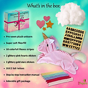 Make Your Own Unicorn Pillow Kit Arts and Crafts for Girls (No Sew), DIY Unicorn Craft Girl Ages 3 4 5 6 7 8 9 10 Years Old, Unicorn Gifts for Girls, Birthday Present, Toys For Girls, Kids Crafts