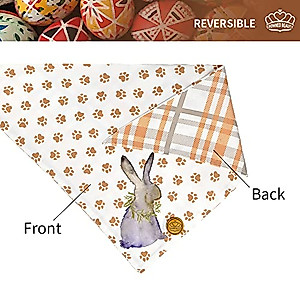 Crowned Beauty Easter Dog Bandanas Large 2 Pack, Paws Set, Bunnies Carrots Adjustable Triangle Holiday Plaid Reversible Scarves for Medium Large Extra Large Dogs Pets