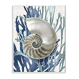 Stupell Industries Shell Coral Beach Blue Design, Designed by Caroline Kelly Art, 13 x 19, Wall Plaque