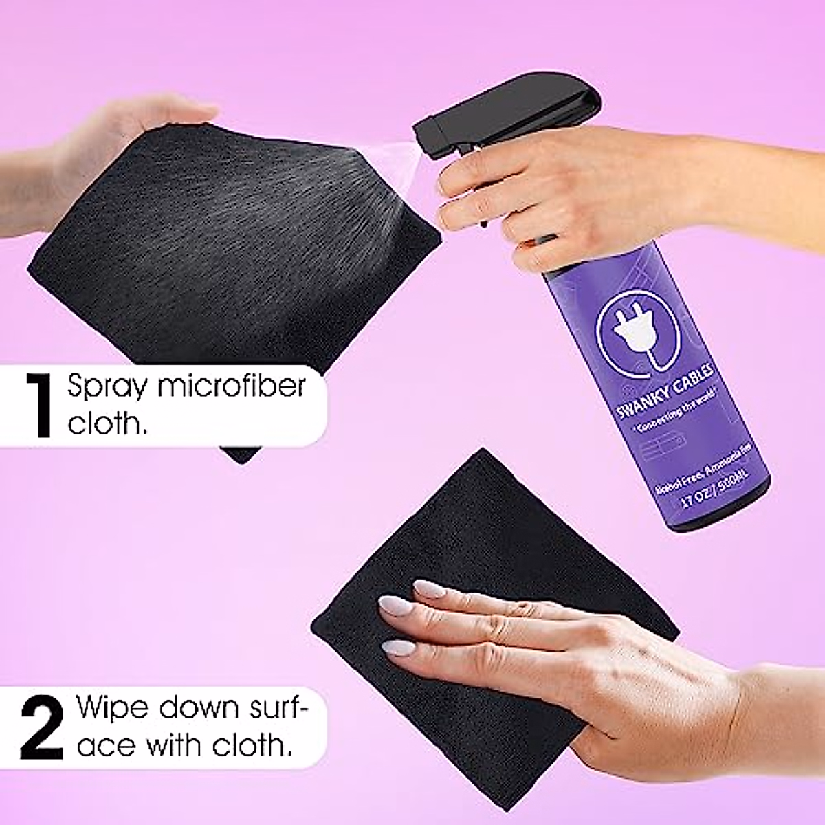 Swanky Computer Screen Cleaner Kit: Electronic Cleaner Spray 17oz + 2 Microfiber Cleaning Cloth For TV, iPad, iPhone, Monitor, PC, Laptop Screens