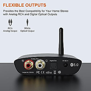 1Mii HiFi Bluetooth 5.1 Music Receiver for Home Stereo with LDAC, Bluetooth Audio Adapter with Audiophile DAC aptX HD, RCA Optical Output for AV Receiver or Stereo Amplifier - Lavaudio DS200Pro