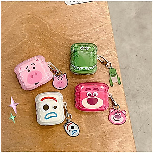 Soft TPU Clear Case with Charm Keychain Hook for Apple AirPod Disney Anime Cartoon Lotso Huggin Teddy Rex Hamm Forky Cute Lovely Adorable Kids Girls (Green Dinosaur for AirPods Pro)