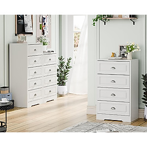 SUNLEI 4 Drawer Vertical Dresser, Tall White Dresser, Trapezoidal Design with Handle-Drawer Chest for Ample Storage, Chest of Drawers for Bedroom, Entryway, Living Room, Hallway (White, 4 Drawer)