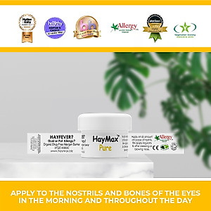 HayMax Allergen Barrier Balm, Pure 0.17 fl oz (5ml), Organic, Natural, Non-Drowsy Allergy Relief - Traps Pollen, Dust & Allergens - Hay Fever Relief, Cedar Fever Allergy Relief, Ragweed Allergy Relief