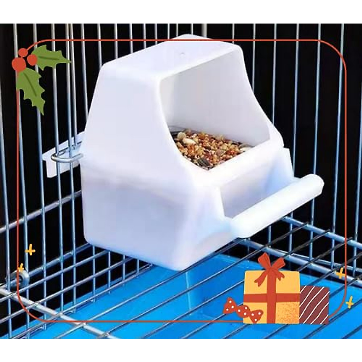 BRYHZKCM Small Bird Slot Feeder No Mess Cage Hanging Feeder Cup Plastic Food & Water Dispenser Bowl，(2 Pieces)
