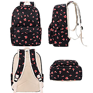 FEWOFJ Mushroom School Backpack for Teen Girls, Bookbag with Lunch Box and Pencil Case