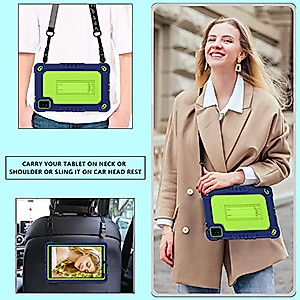 SOATUTO Case for Moxee Tablet 2 8 inch Case for Moxee 8" 2022 Model MT-T8B22 Tablet Shock Resistant Rugged Hybrid Kids Friendly Cover Built-in Hand Free Kickstand Shoulder Strap (Navy+Green)