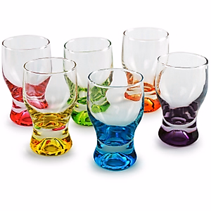 Circleware Shot, Set of 6, Heavy Base Glassware Drinking Whiskey Glass Cups for Vodka, Brandy, Bourbon & Liquor Beverage Dining Décor Gifts, 1.7 oz, Tipsy Colors