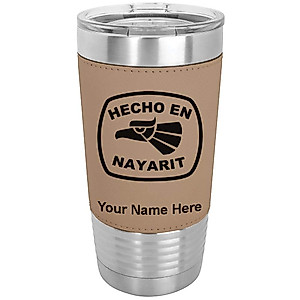 LaserGram 20oz Vacuum Insulated Tumbler Mug, Hecho en Nayarit, Personalized Engraving Included (Faux Leather, Light Brown)