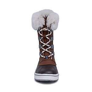 NAUTICA Women's Lace-Up Winter Snow & Rain Boots - Water-Resistant Insulated Boots with Cozy Faux Fur Lining for Warmth and Comfort-Glenoak-Brown Size-10