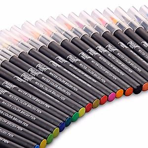 Paint Mark Water Color Brush Pen Set, 24 Water Color Brush Markers, Fine Tip Thin Marker Pack for Coloring, Drawing, Calligraphy, Bullet Journals, Coloring Pens for Beginner and Professional Artists