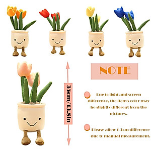 zxmbeddings Tulip Flower Plush Cute Plant Potted Stuffed Plant Toy Gifts for Kids,13.8" Pink