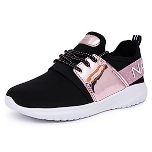 Nautica Youth Girls Athletic Fashion Lace Up Tennis Sneakers-Kappil Metallic-Pink Metallic Black Size-2