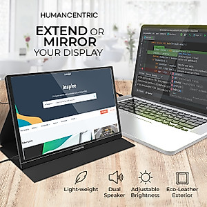 HumanCentric Portable Monitor for Laptop, 15.6" Portable Monitor, Portable Screen, External Monitor for Laptop Powered by USB-C Port, Travel Monitor Display, External Laptop Monitor, 1080P FHD IPS