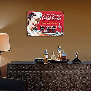 ZOMOY Coca-Cola Waitress Metal Tin Sign Vintage Metal Sign Retro Tin Sign Wall Art Poster Wall Signs For Bars Cafes Pubs Men Caves