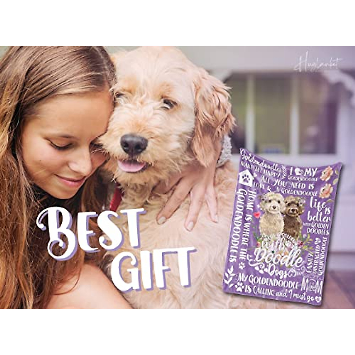 Huglanket Goldendoodle Gifts, Goldendoodle Blanket for Goldendoodle Mom, Cute & Unique Goldendoodle Design, Throw Blanket Gifts for Dog Lovers, Family, Friends, Flannel Plush Blankets - 50"x 65"