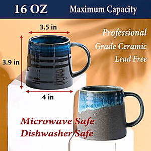 HYTYSKAR Large Ceramic Coffee Mugs, Handmade Pottery Mug, Tea Cups with Handle for Office and Home, 16 oz, Dishwasher and Microwave Safe (Red)