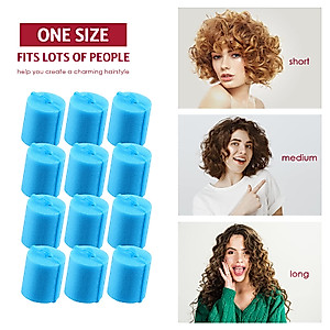Syhood 12 Pcs Jumbo Foam Sponge Hair Rollers 1.89 Inch Soft Sleeping Curlers Flexible Large Foam Rollers and Rat Tail Comb for Hair Styling(Blue)