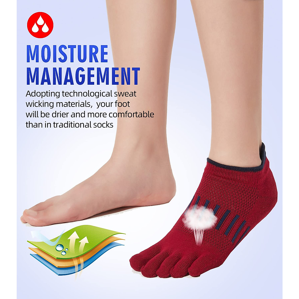 Women Toe Socks Low Cut No Show Wicking 5 Finger Split Cotton Athletic 6 Pack