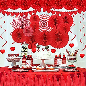 70pcs Valentines Day Red Hanging Paper Fans Decorations - Wedding Bachelorette Party Barbecue Birthday Party Holidays Picnic Circus Carnival New Years Valentines Day Party Photo Booth Backdrops Decorations