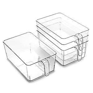 BINO l Plastic Storage Bins l THE HOLDER COLLECTION l 4-Pack, Large Multi-Use Clear Containers for Organizing with Built-in Handles l Pantry Organization & Storage l Kitchen Organizer l Storage Bins