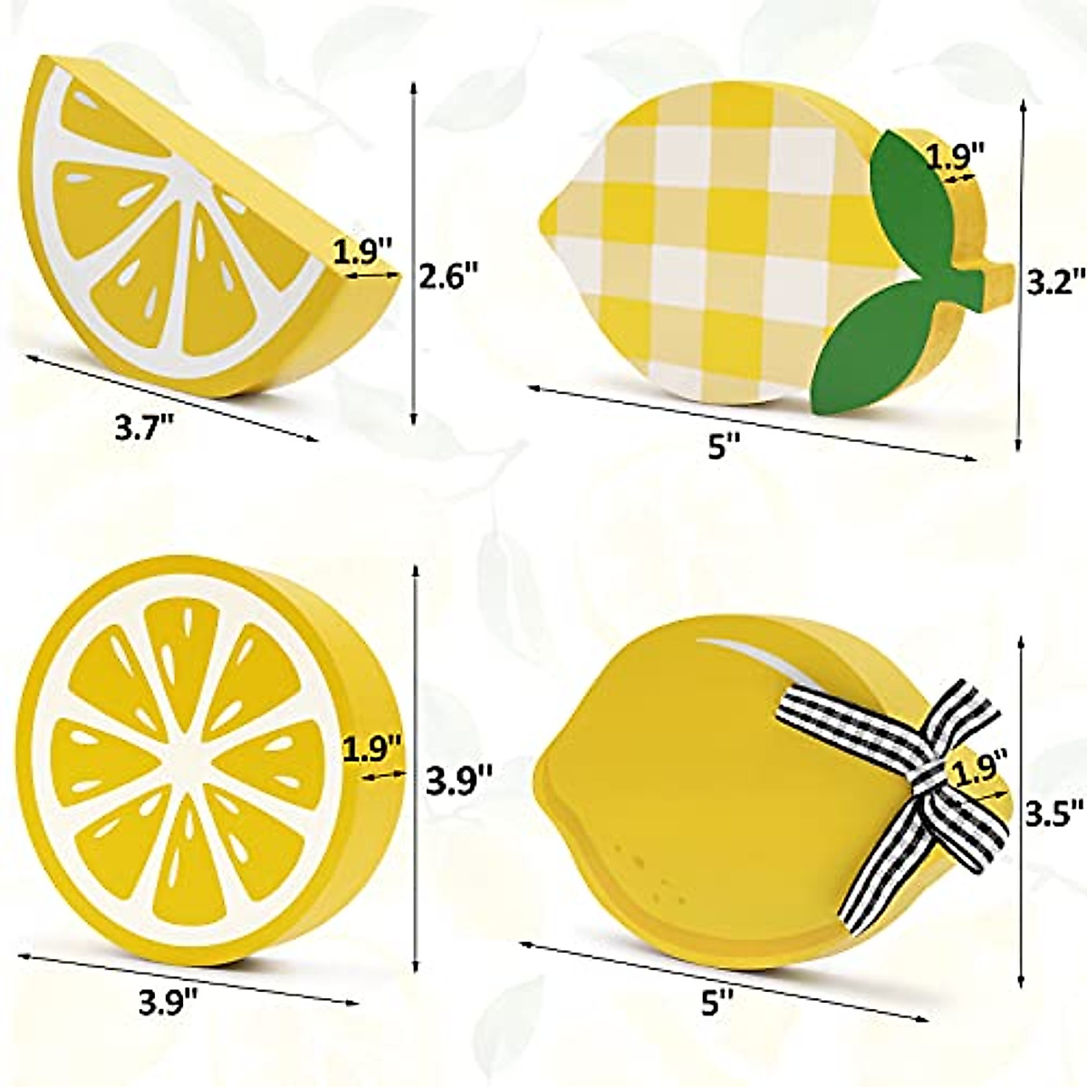 Lemon Tiered Tray Block Decor Summer Farmhouse Wooden Pieces Lemonade Yellow Buffalo Plaid Farmhouse 3D Stand Rustic Kitchen Decoration Signs Summer Gift Ideas Set of 4
