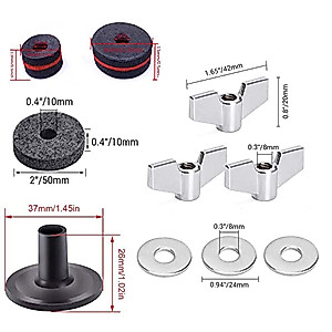 Jiayouy Drum Set Parts Hardware Pack 12pcs Bass Drum Claws & 54pcs Tension Rods(15mm-90mm) Cymbal Felts Hi-Hat Clutch Washer Sleeves and Base Wing Nuts Cymbal Replacement Accessories