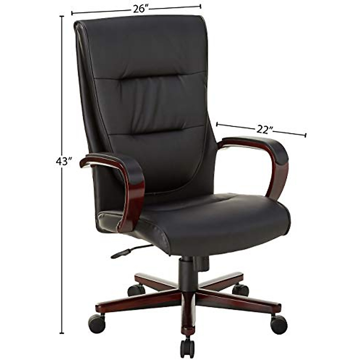 HON Topflight Executive Leather Chair - High-Back Office Chair for Computer Desk, Black/Mahogany (HVL844)
