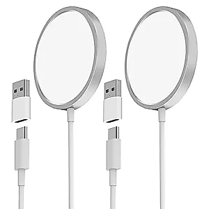 2 Pack 15w Fast Magnetic Wireless Magsafe Charger with 2 USB to C Adapter for iPhone 14/14 Pro/14 Pro Max,13/13 Pro/13 Pro Max/12 Series and AirPods 3/2/Pro and Other Models with Magnet Case