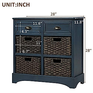 Harper & Bright Designs Accent Storage Cabinet, Rustic Storage Cabinet with 2 Drawers and 4 Classic Fabric Basket for Kitchen/Dining Room/Entryway/Living Room, Antique Navy