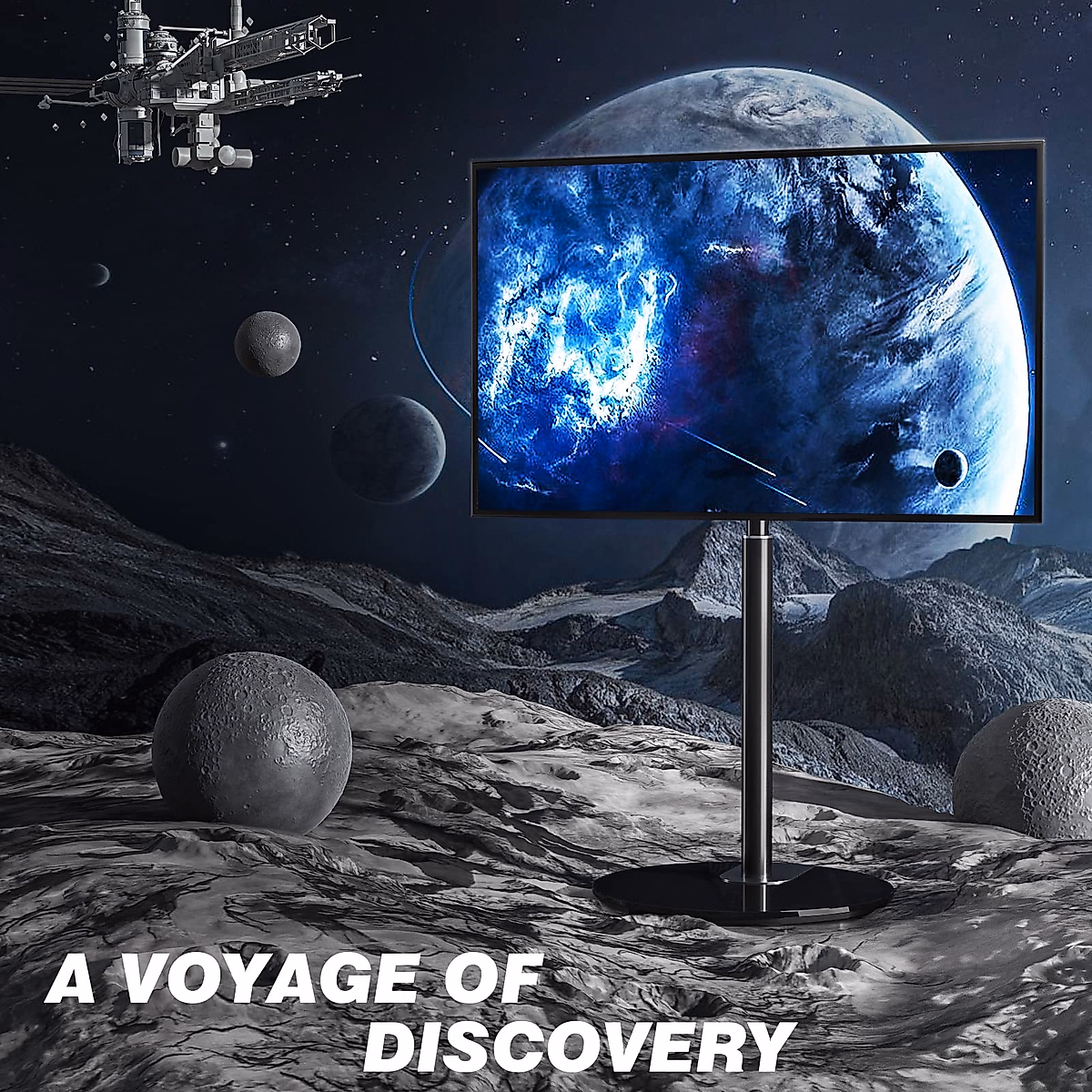 Rfiver Swivel Floor TV Stand with 90 Degree Swivel for 32-65 inch LCD LED TV, Modern Simple Design Black Corner TV Floor Stand with Round Glass Base, VESA 400x400 mm