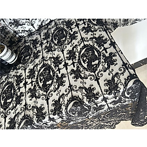 55 Inch Lace Fabric Soft Black Skull Lace Fabric Cross Tulle Fabric Floral Lace Fabric for DIY Dress Top Dress Sew,Party Overlay,Curtains,Tablecloth,Halloween Decor (Black (2 Yard))