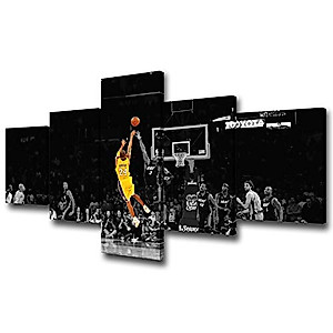 Black and Yellow Background Match Wall Art Painting Basketball Player Kobe Bryant of Lakers at Staples Center in Los Angeles Pictures Print On Canvas for Home Decoration Ready to Hang -50"W x 24"H