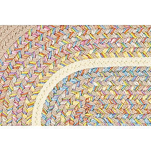 Super Area Rugs Juvi Braided Rug Solid Border Playful Nursery Carpet, Sand Beige Banded 4' X 6' Oval