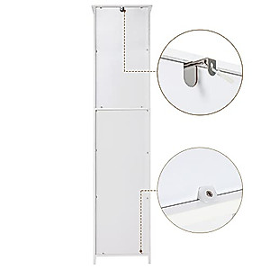 Iwell Tall Linen Tower Cabinet, Freestanding Bathroom Cabinet with 2 Doors 6 Tier Shelves & Drawer, Narrow Floor Storage Cabinet for Living Room, White