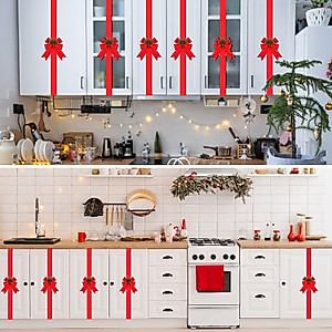Crowye 8 Pcs Christmas Cabinet Ribbons Bows with Pine Cone Large Christmas Cabinet Door Ribbon Cabinet Bows for Indoor Furniture Kitchen Window Home Door Holiday Party Supplies (Red and Black Plaid)