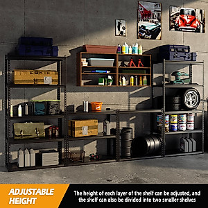 ZIKEBTUY Heavy Duty Garage Shelving, Adjustable 5-Tier Metal Garage Storage Shelves, Utility Storage Rack for Garage Organization Warehouse Basement Shelf Rack, 35.8" W x 16.2" D x 72" H, 1 Pack