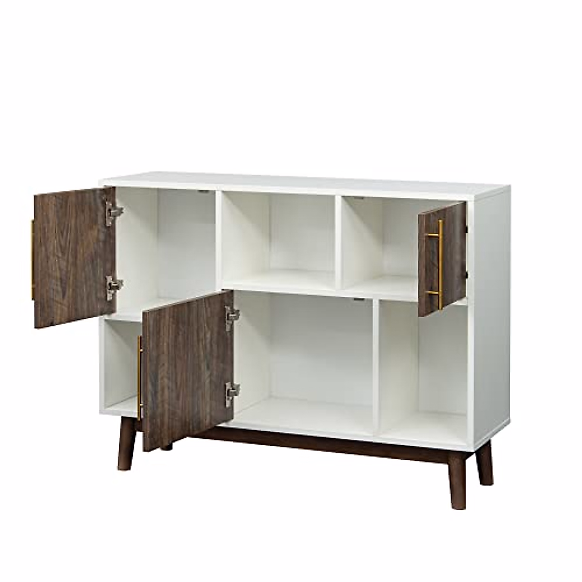 Storage Cabinets, Multifunctional Display Cabinet with Display Shelves and Doors, Entrance Modern Buffet or Kitchen Sideboard with Gorgeous Golden Brass Accents, Modern Style TV Cabinet(Espresso)