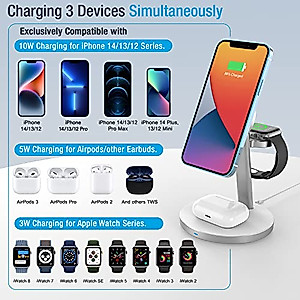 3-in-1 Magnetic Wireless Charger Stand, 18W Aluminum Alloy MagSafe Charging Station for iPhone 14 Pro/14 Pro Max /14/13/12 Series, AirPods 3/Pro/2, iWatch 8/7/ 6/SE/5/4/3/2 (with QC 3.0 Adapter)