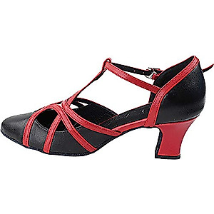 Women's Ballroom Dance Shoes Salsa Latin Practice Shoes Black Leather & Red Trim Sera3541EB Comfortable - Very Fine 2.2" Heel 8 M US [Bundle of 5]