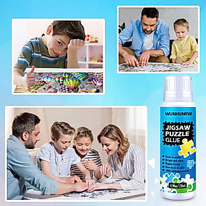 Newest Jigsaw Puzzle Glue Clear with Sponge Head Applicator, Puzzle Saver Frame for 3000/4000/5000 Pieces Puzzle of Paper & Wood, Water-Soluble Special Art Craft Puzzle Guard Glue, Quick Dry (240ML)
