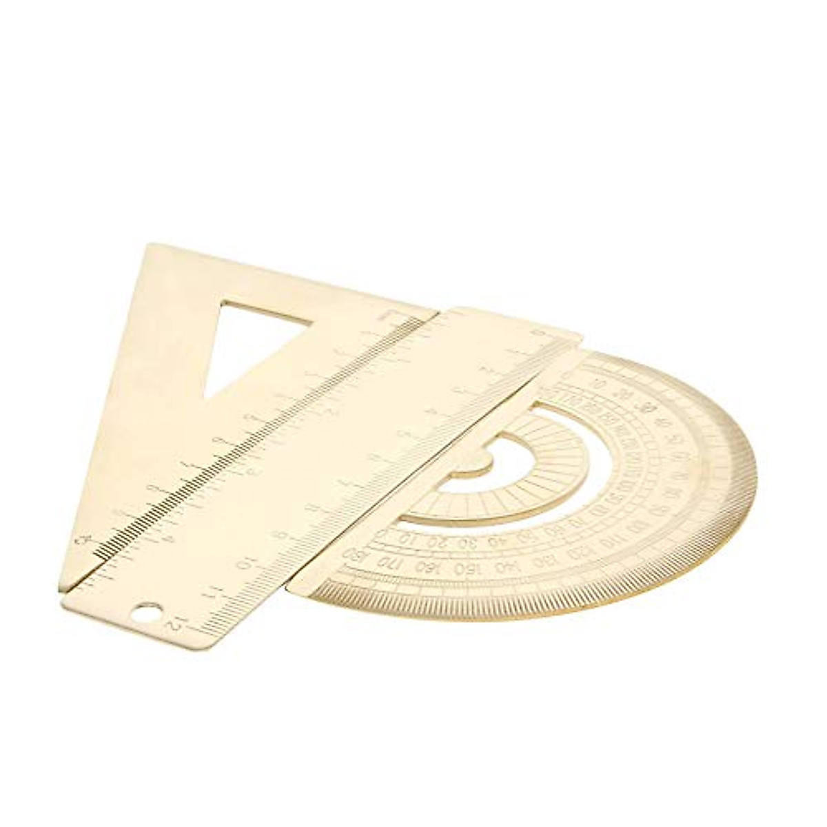 Utoolmart Brass Ruler Set, Triangle Ruler, 180 Degrees Protractor, 12cm / 4.7-inch Straight Ruler, Measuring Tool for Drafting Drawing Learning Math Geometry Ruler 1 Pcs