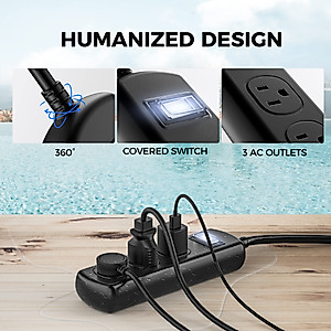 Outdoor Power Strip Weatherproof, 16AWG/6 FT Waterproof Extension Cord, IPX6 Small Surge Protector with 3 Wide Spaced Outlets, 1875W Overload Protection, Outlet Extender for Kitchen Bathroom Patio