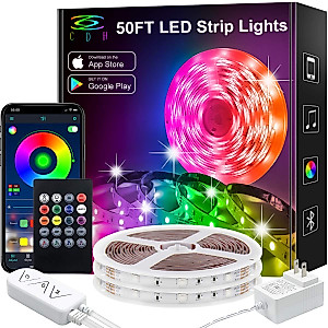 LED Strip Lights,50Ft Color Changing LED Strip Lights Music Sync,Bluetooth App Controlled,5050 RGB LED Rope Lights 16Million Color,Sensitive Built-in Mic,LED Lights for Bedroom Kitchen TV Party