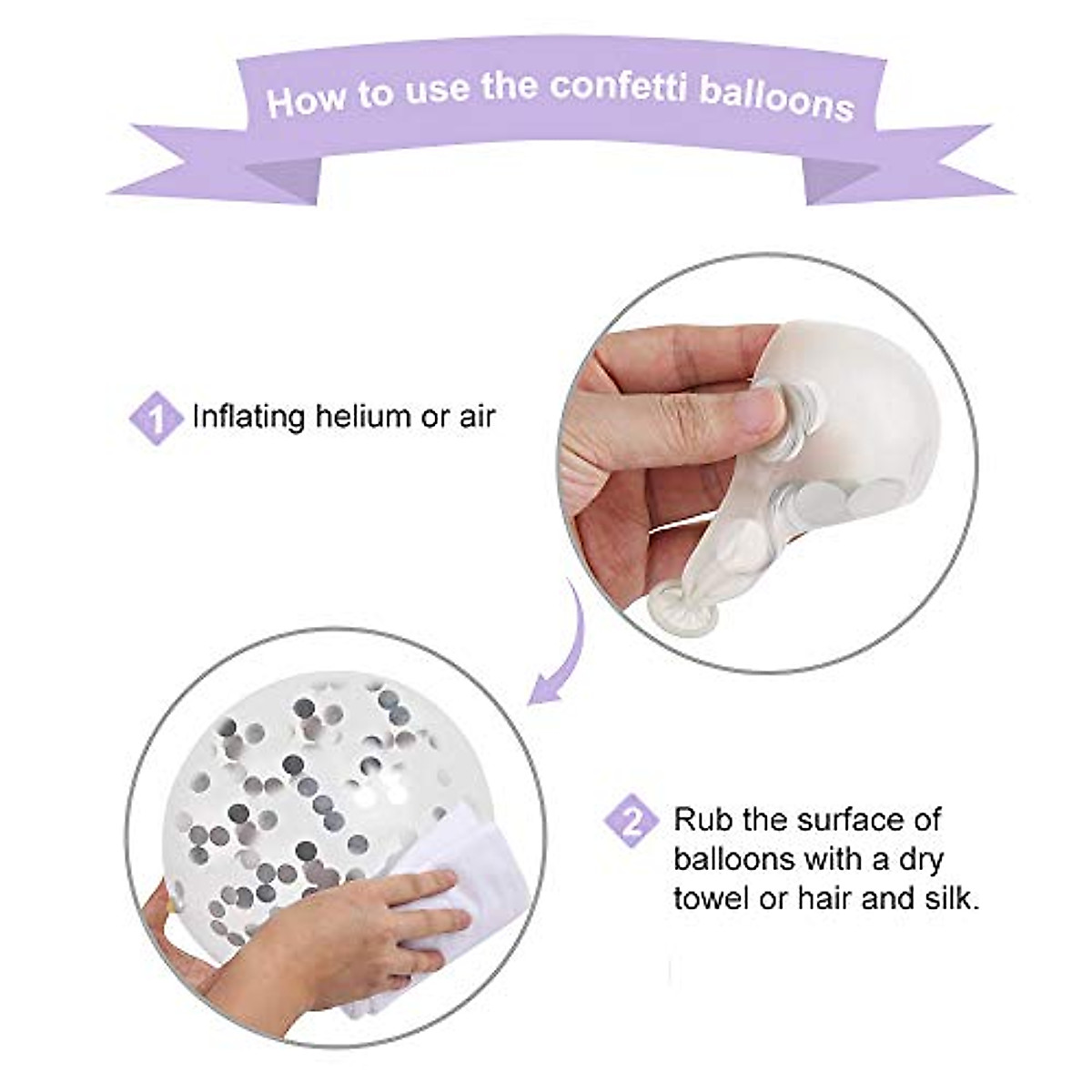 Purple White Silver Balloons 50pcs, 12 Inch Silver Confetti Balloons Latex Balloons with Purple Ribbon for Birthday Party Decoration Baby Shower Decorations