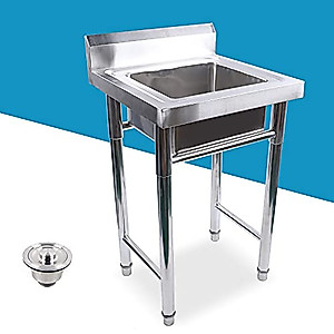 Commercial Stainless Steel Catering Sink, Catering Single Sink Utility Kitchen Wash Basin for Restaurant, Wash Table Single Bowl, 19.69x19.69 Inch
